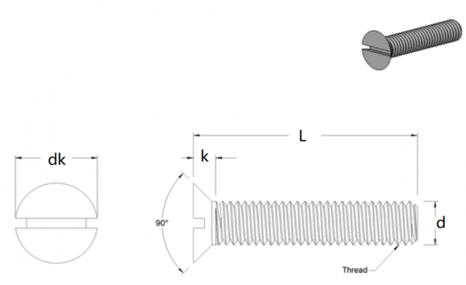 304 Stainless Steel Machine Screws ISO2009 Slotted Flat Head Machine Screw